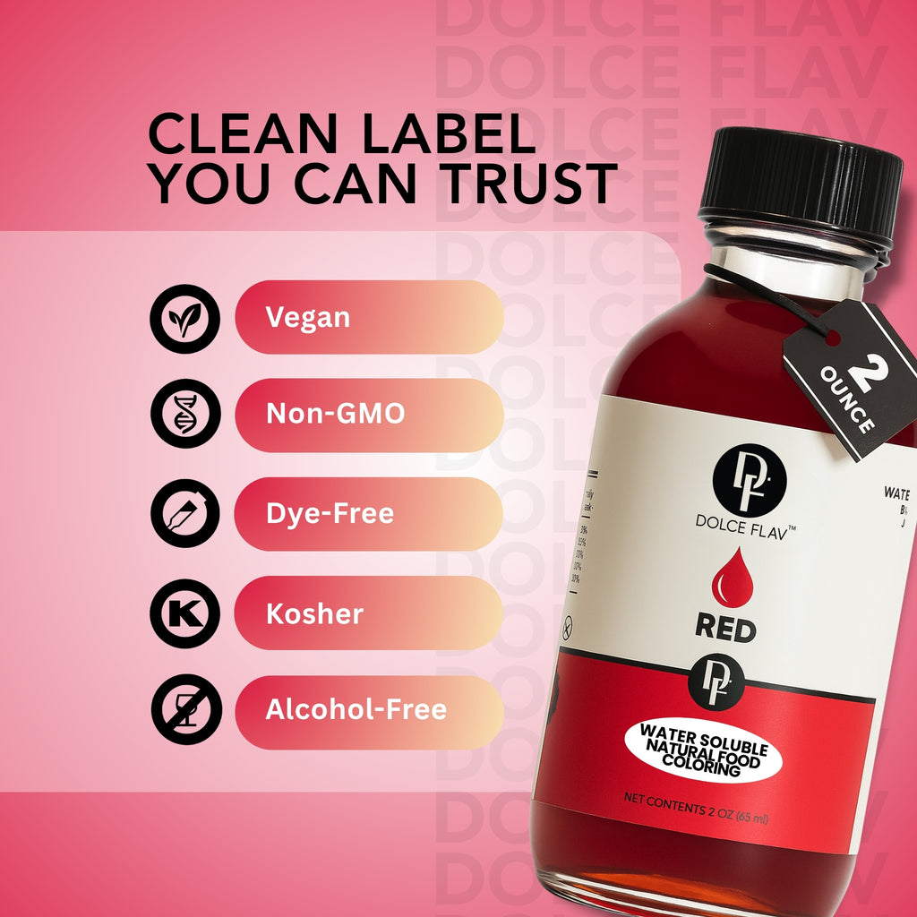 Dolce Flav Natural Red Food Coloring 2 Oz. | Water Soluble | Beetroot